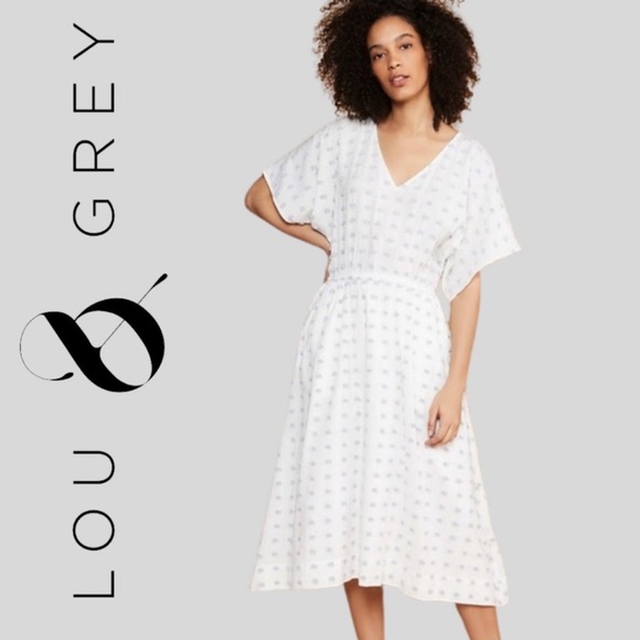 Lou & Grey | Dresses | Lou And Grey Midi Dress Ivory Dress With Grey Fuzzy Polka Dots | Poshmark